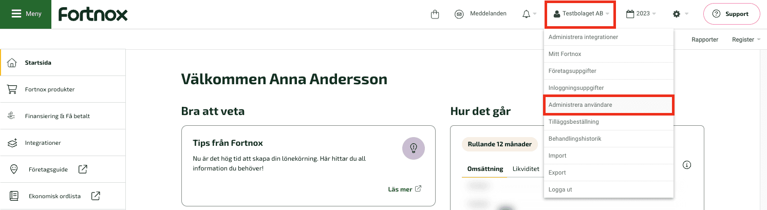 Administrera användare | Fortnox